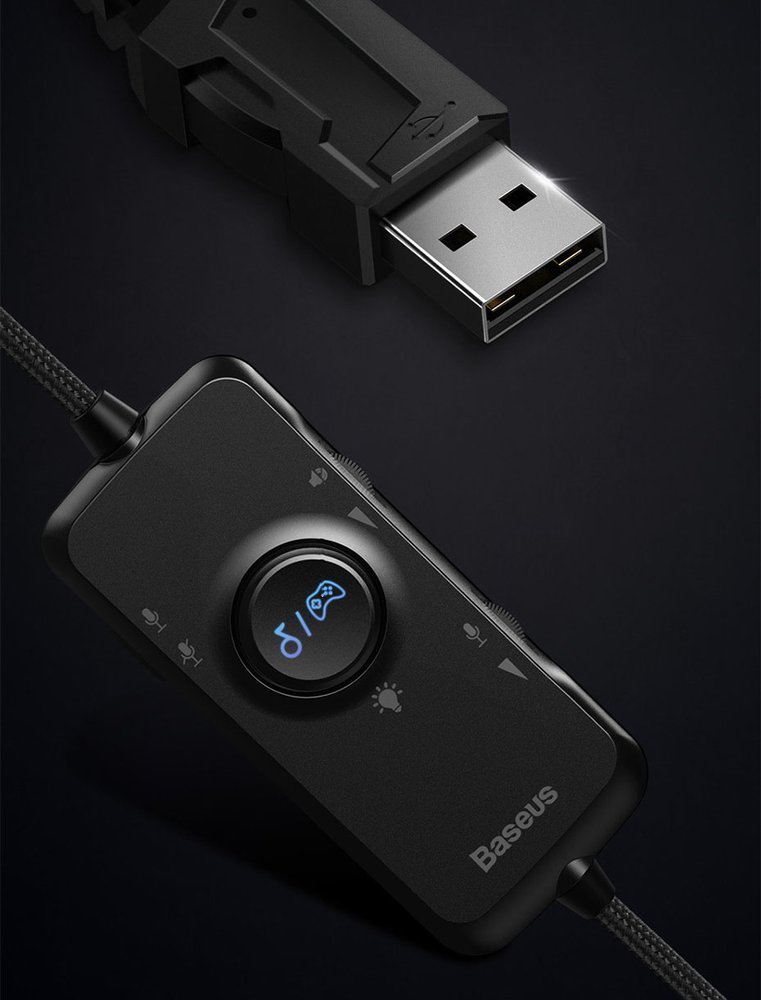 Wokółuszne słuchawki USB z mikrofonem i pilotem dla graczy Baseus GAMO ...